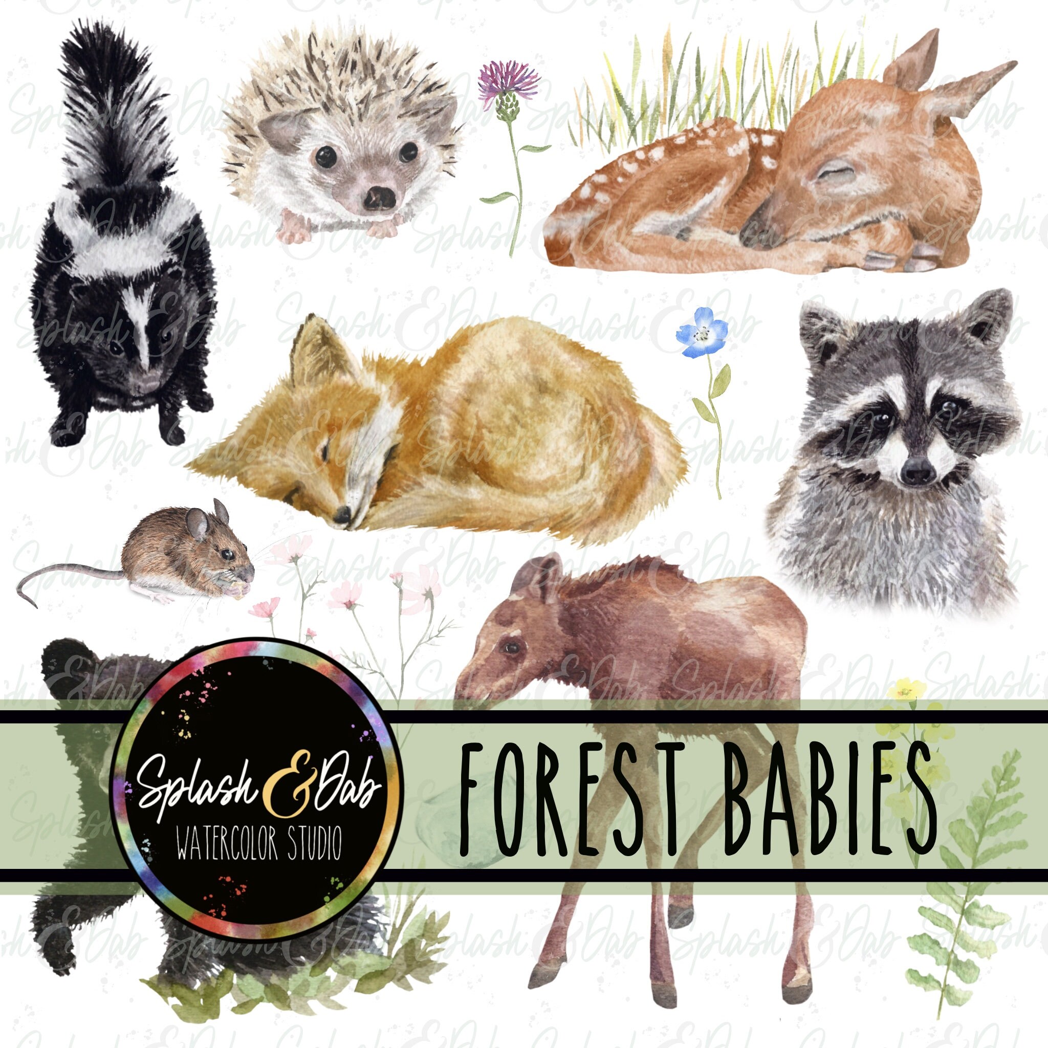 Watercolor Clipart Baby Woodland Animals Baby Fox Baby - Etsy