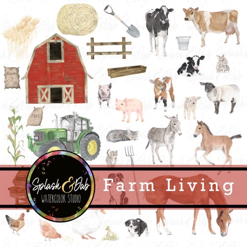 Farm Animals Watercolor Clipart PNG Lamb Sheep Goat Cows - Etsy