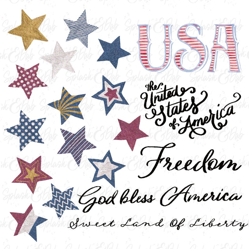 4th of July Watercolor Clipart Patriotic Clipart USA | Etsy