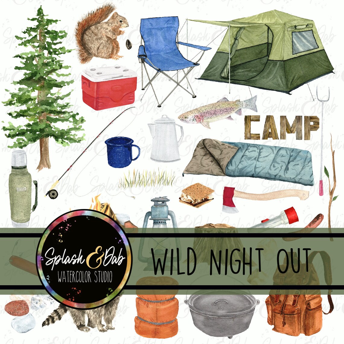 Camping Watercolor Clipart Backpacking Campfire Roasted - Etsy