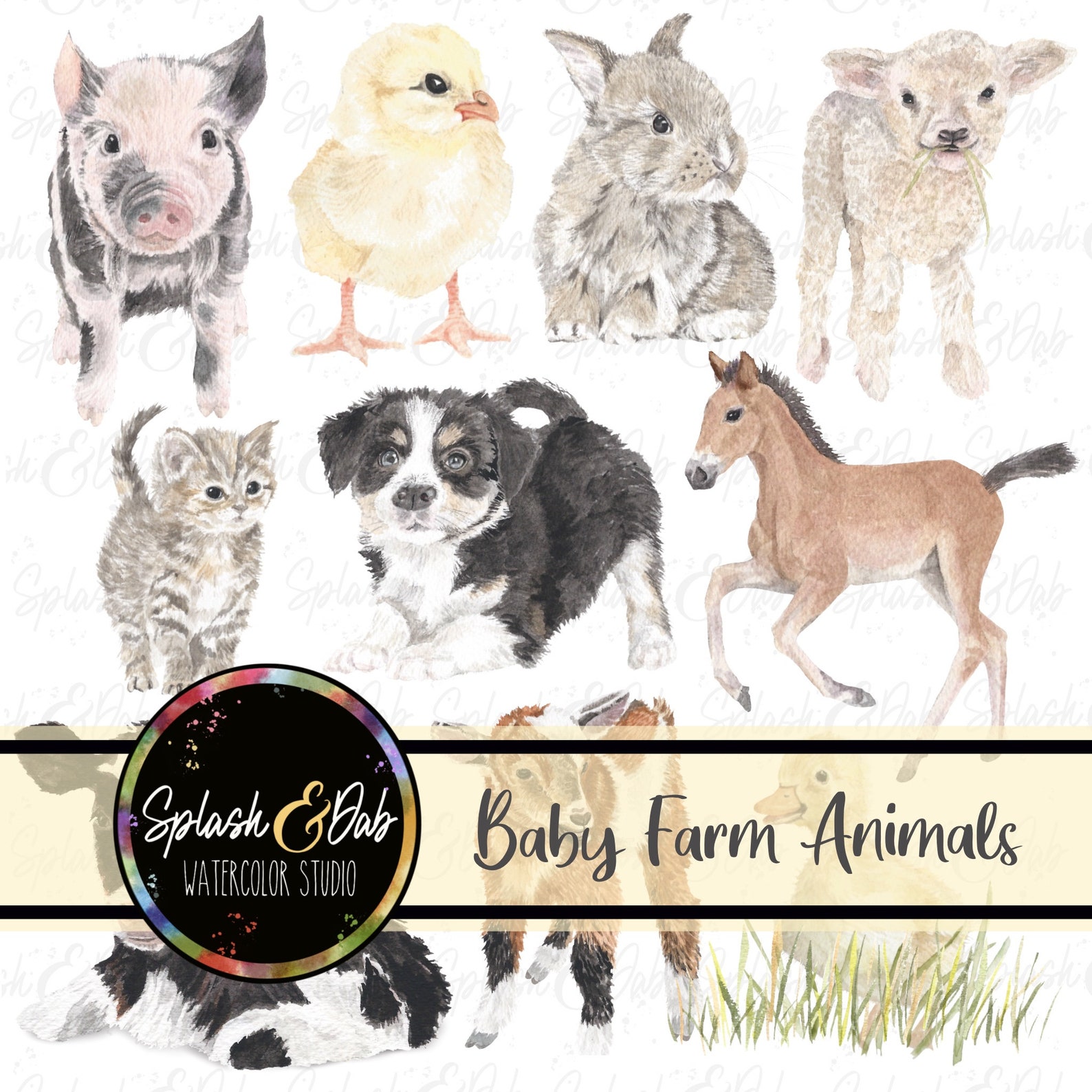 Watercolor Clipart Baby Farm Animals Puppy Bunny Kitten - Etsy