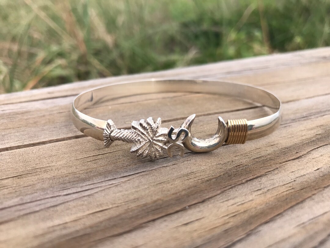 Unisex Sterling Silver South Carolina Palmetto and Crescent Moon Eight ...