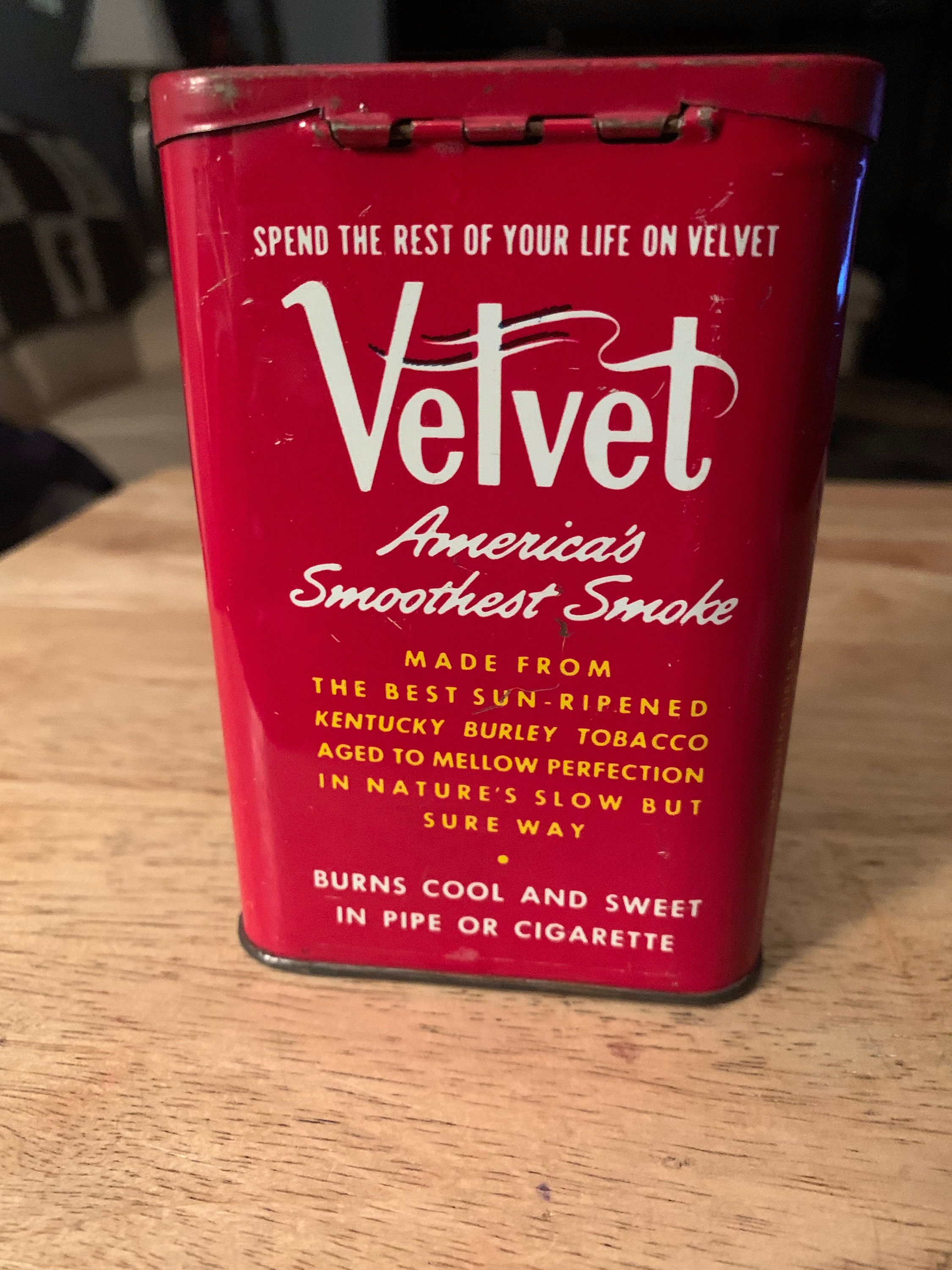 Vintage Velvet Pipe and Cigarette Tobacco Metal Tin - Etsy