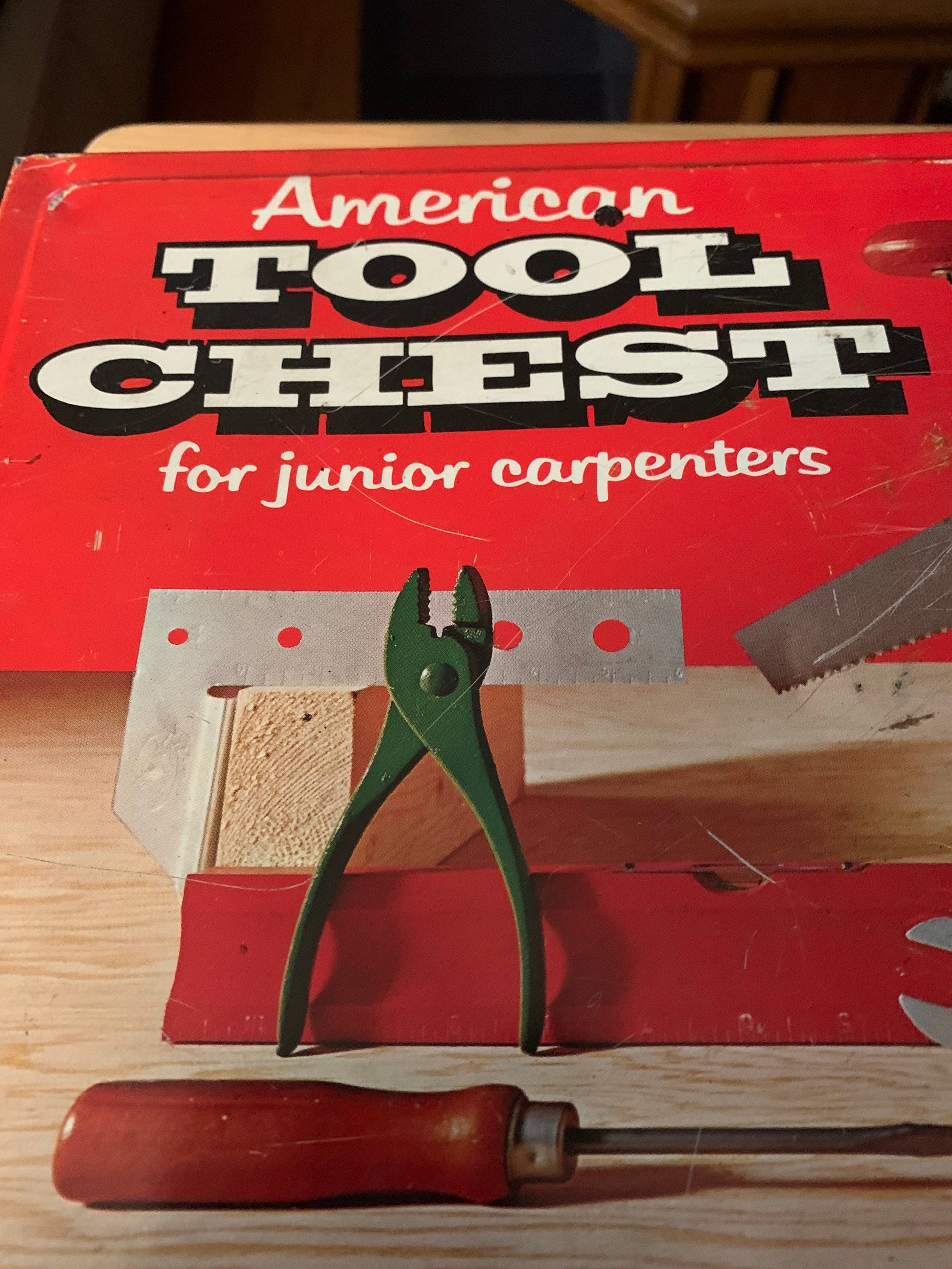 Vintage Tin Litho Box American Tool Chest Junior Carpentry Set Some ...