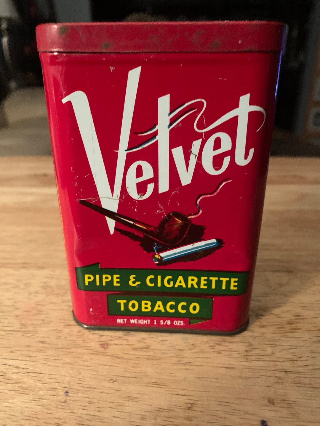 Vintage Velvet Pipe and Cigarette Tobacco Metal Tin - Etsy