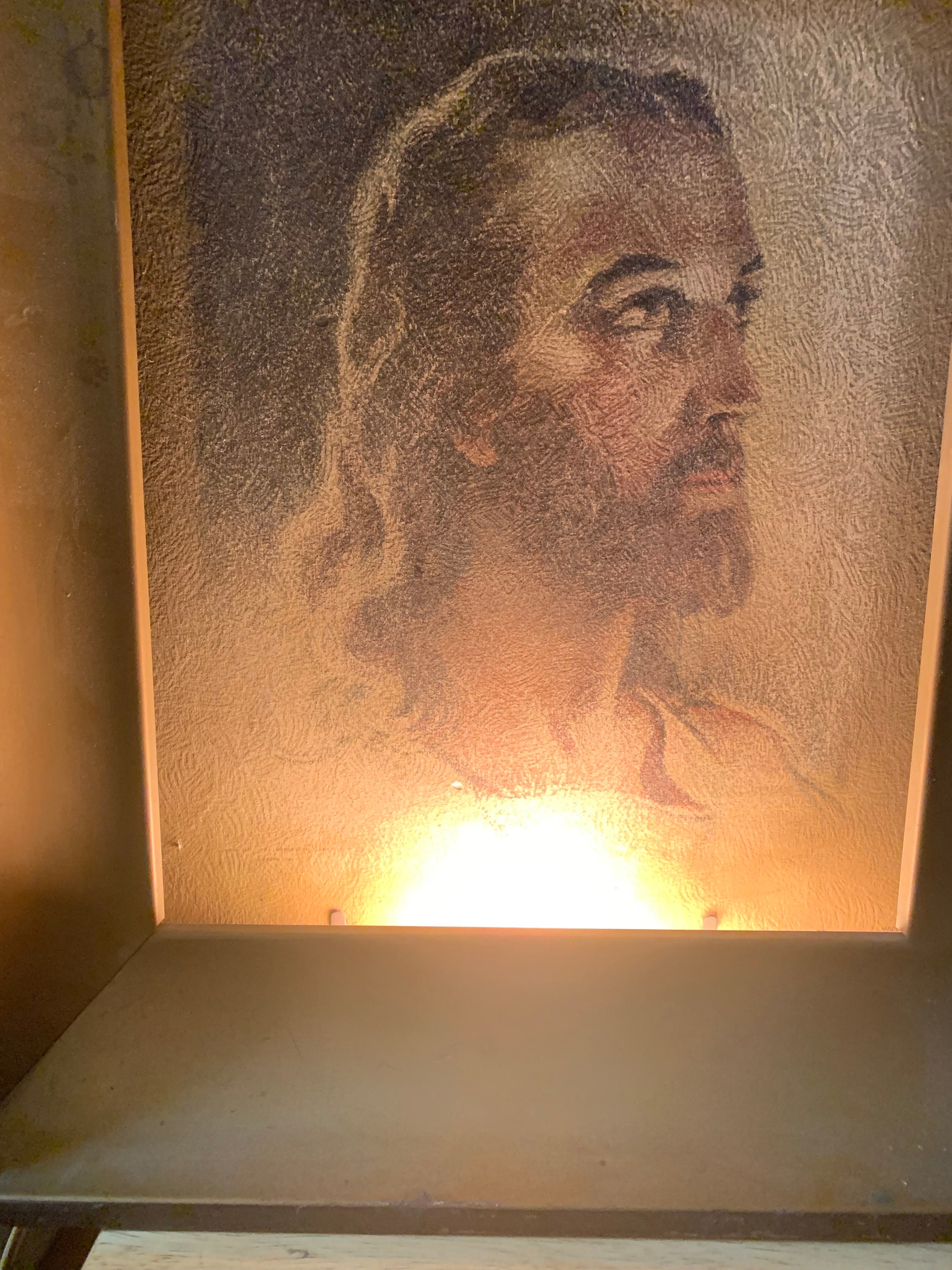 Vintage Jesus Christ Lithograph in a Metal Gold Frame That Lights up in ...