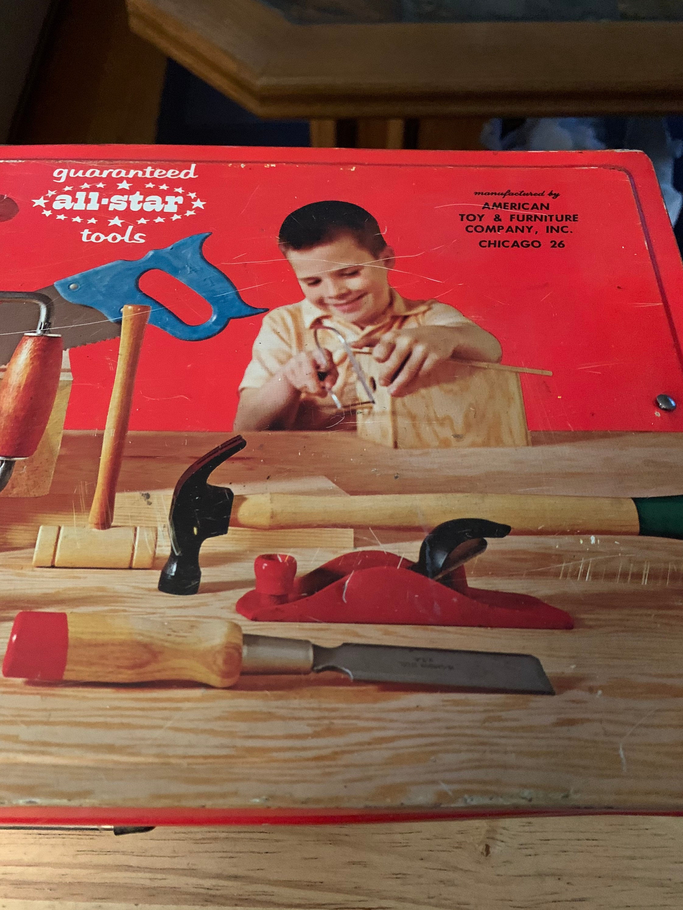 Vintage Tin Litho Box American Tool Chest Junior Carpentry Set Some ...