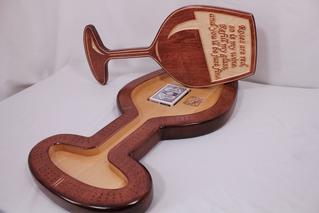 Wine Glass Cribbage Board With Cards and Peg Storage - Etsy