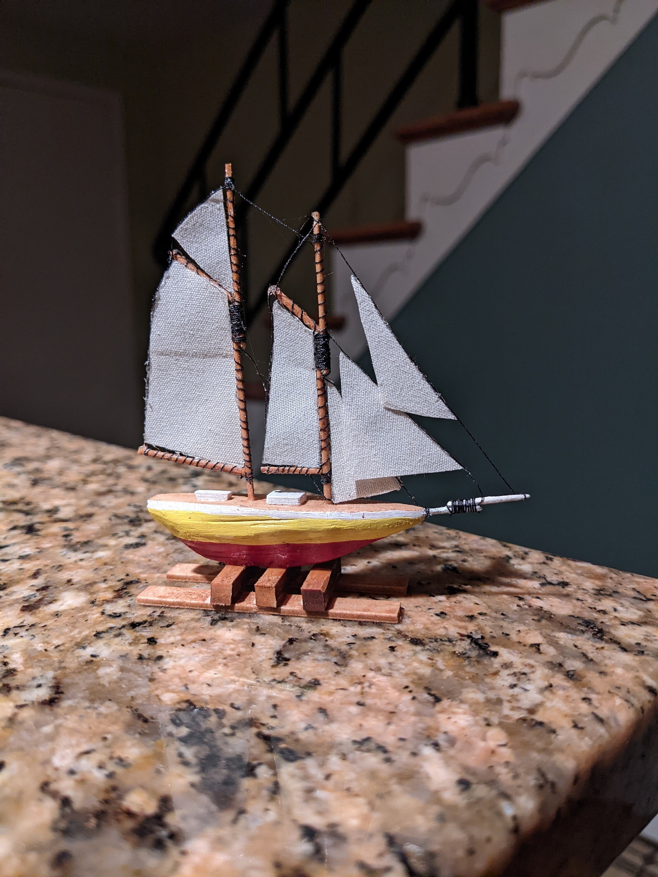Yellow and Red Schooner, Miniature Model Ship - Etsy