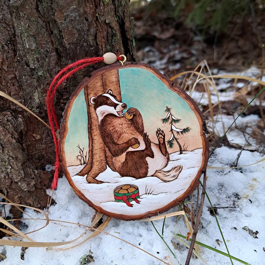 Treat Yourself! Badger Eating Cookies, Pyrography and Painting on Wood ...