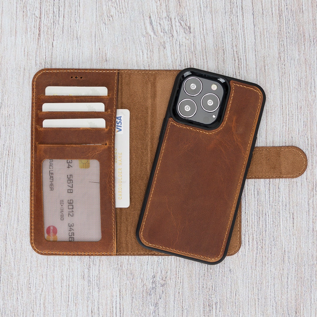 IPhone 13 Pro Max Tan Leather Case Wallet - Personalized 2 in 1 Wallet ...