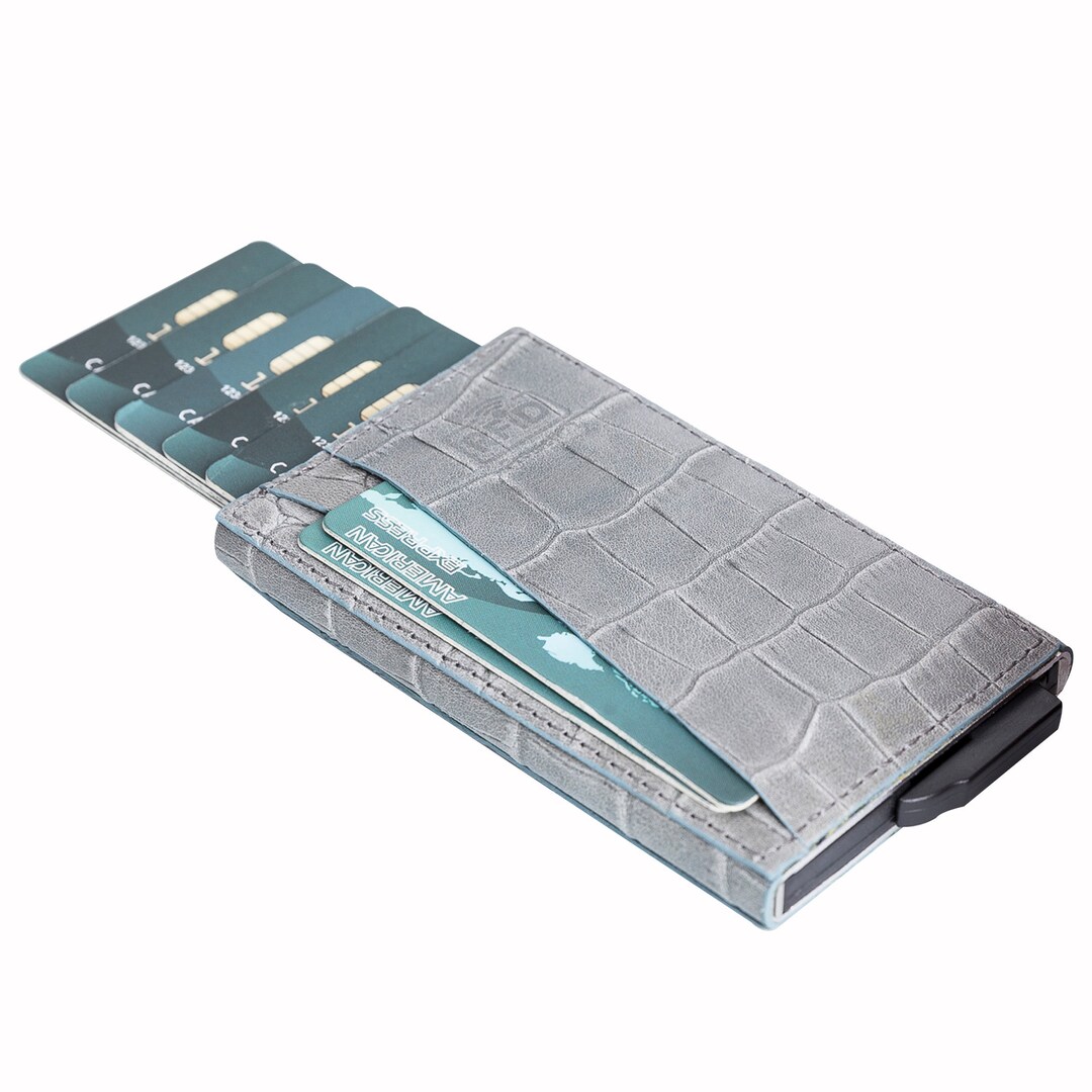 RFID Blocker Mechanism Wallet Full Grain Leather Credit Card Wallet ...