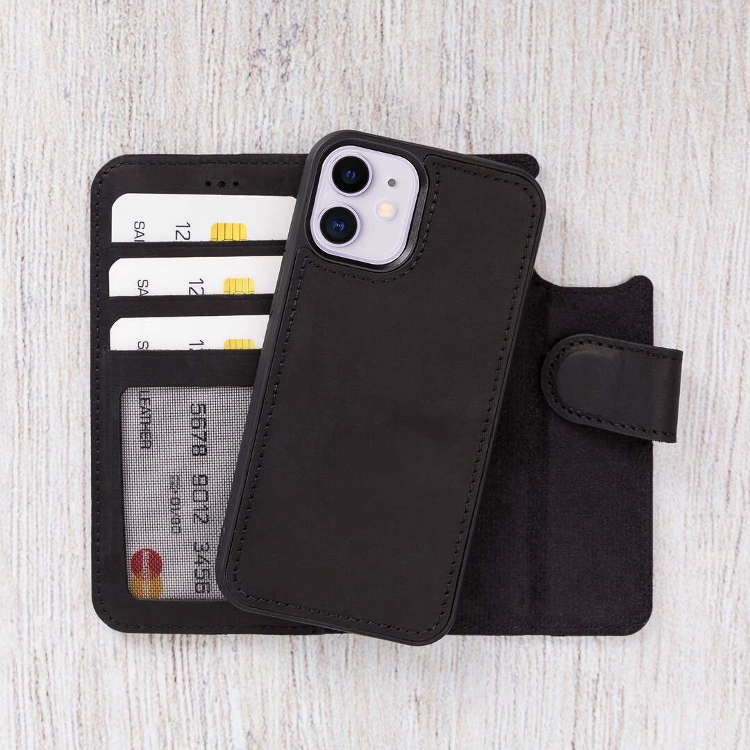 Handmade iPhone 12 Mini Leather Wallet Case: Personalized Bifold Cover ...