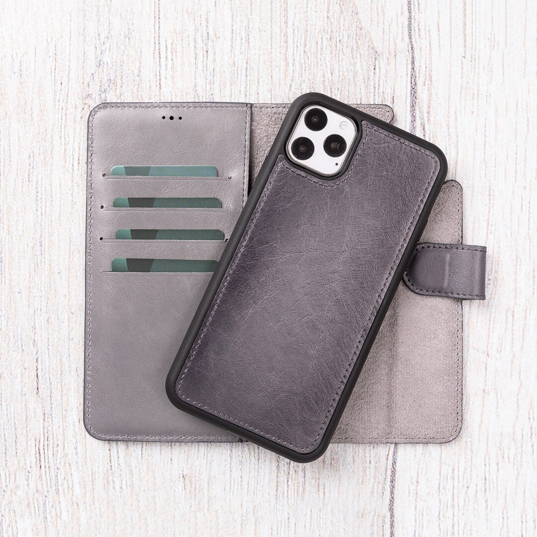 Personalized iPhone 11 Pro Max Leather Wallet Case: Gray Bifold With ...