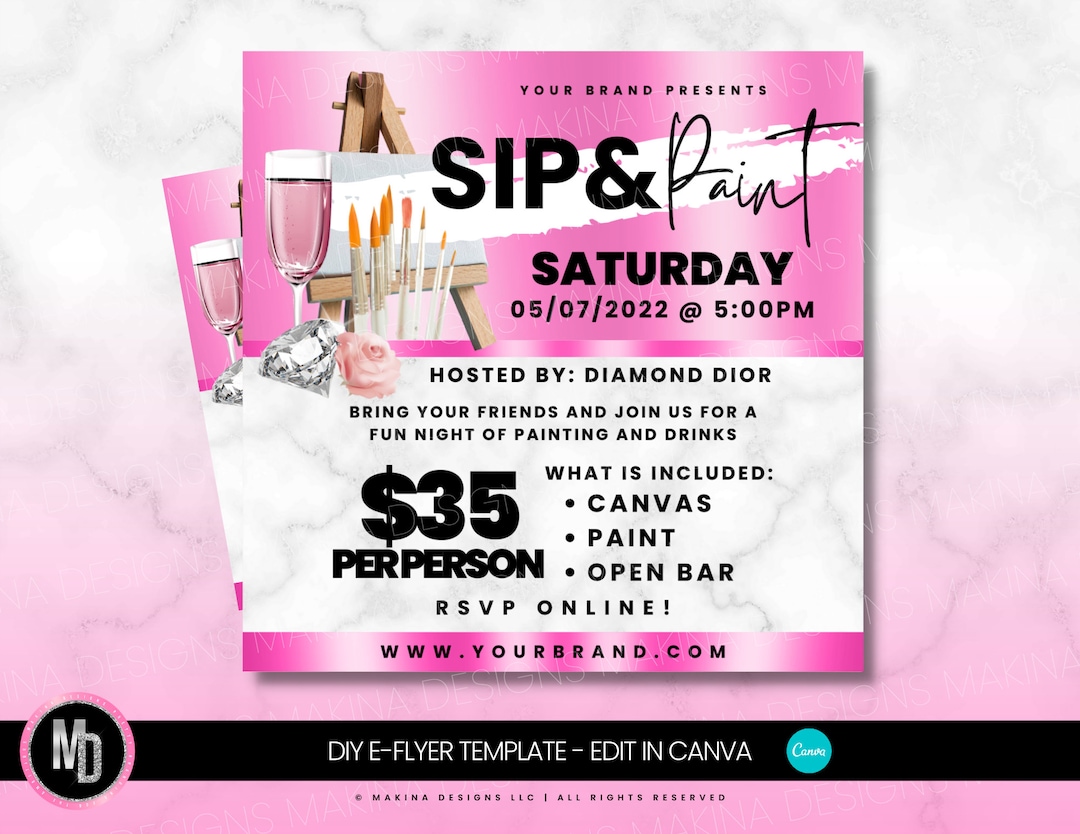 SIP AND PAINT E-flyer Template, Edit on Canva, Sip and Shop Flyer, Diy ...
