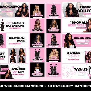 20 Hair Web Banners Set, Diy Web Slide Banners, Canva Templates, Hair ...