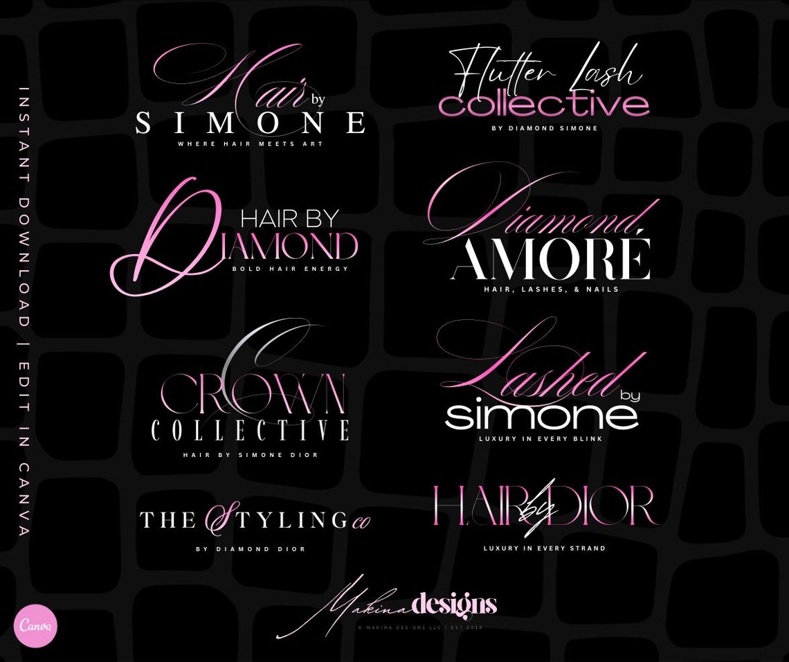 Editable Logo Design Bundle for Canva, Edit in Canva, Logo Design, Lash ...