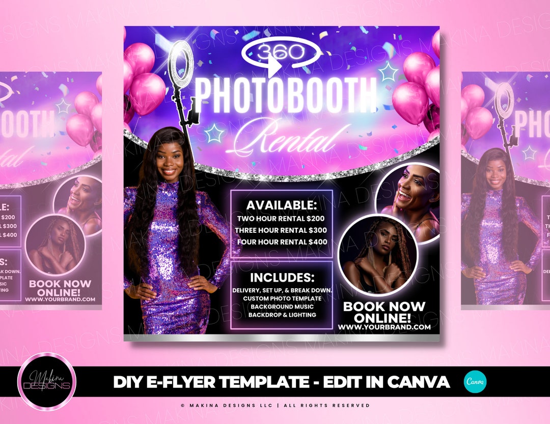 PHOTOBOOTH RENTAL E-FLYER, Canva Template, 360 Photo Booth, Photo Booth ...