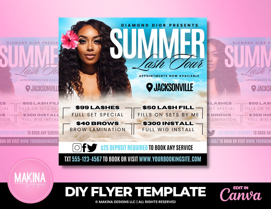 Lash Tour Flyer, Travel Makeup Hair Braids Lashes Bundles, Travel E ...