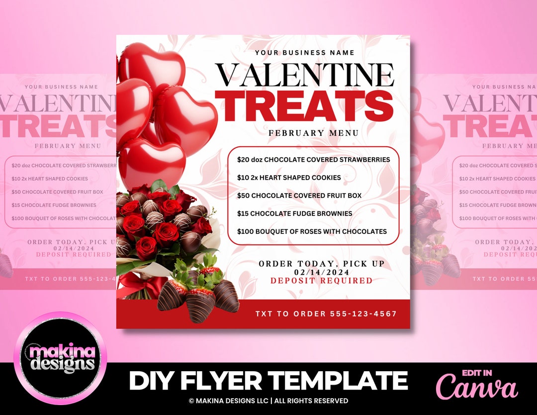 Valentines February Treats Flyer Template, Editable Template ...