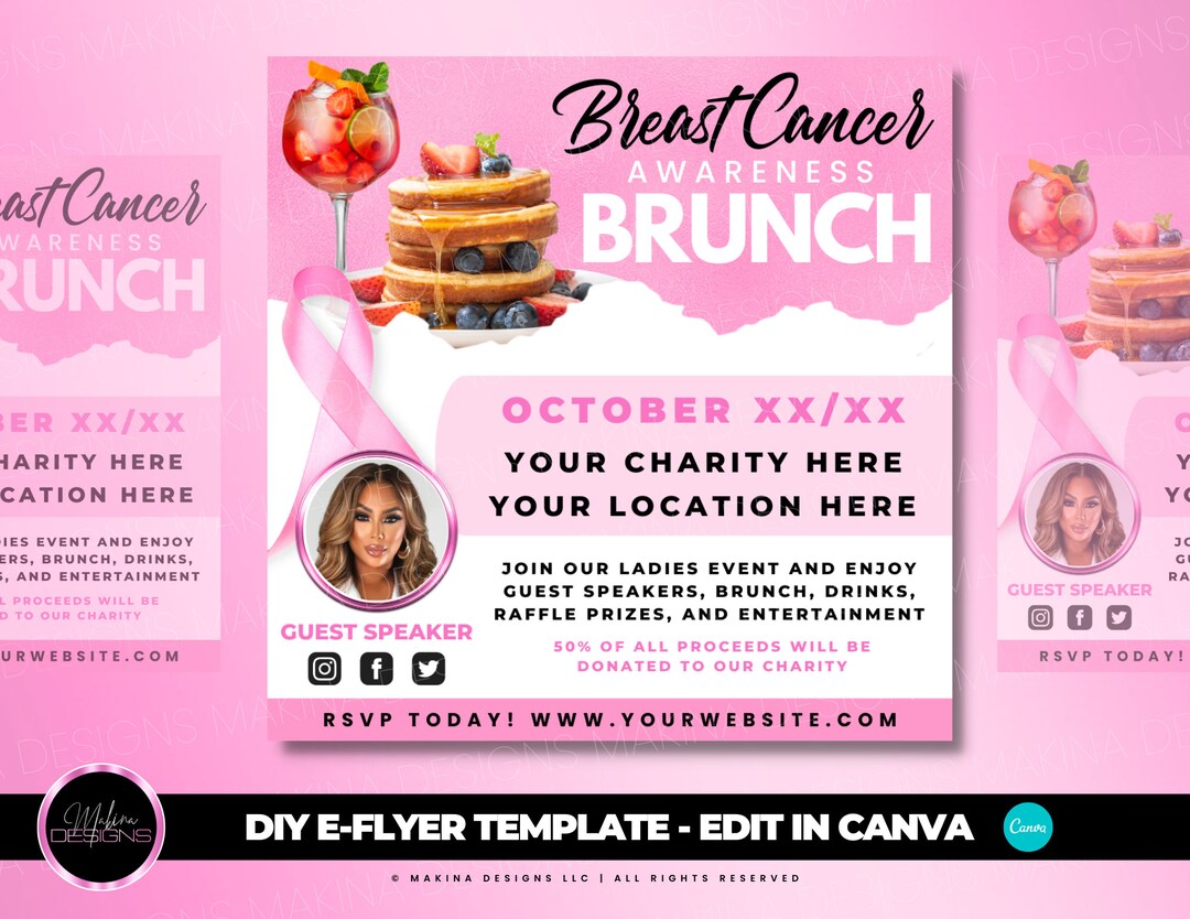 Breast Cancer Awareness Flyer, Brunch Breast Cancer Flyer, Breast ...