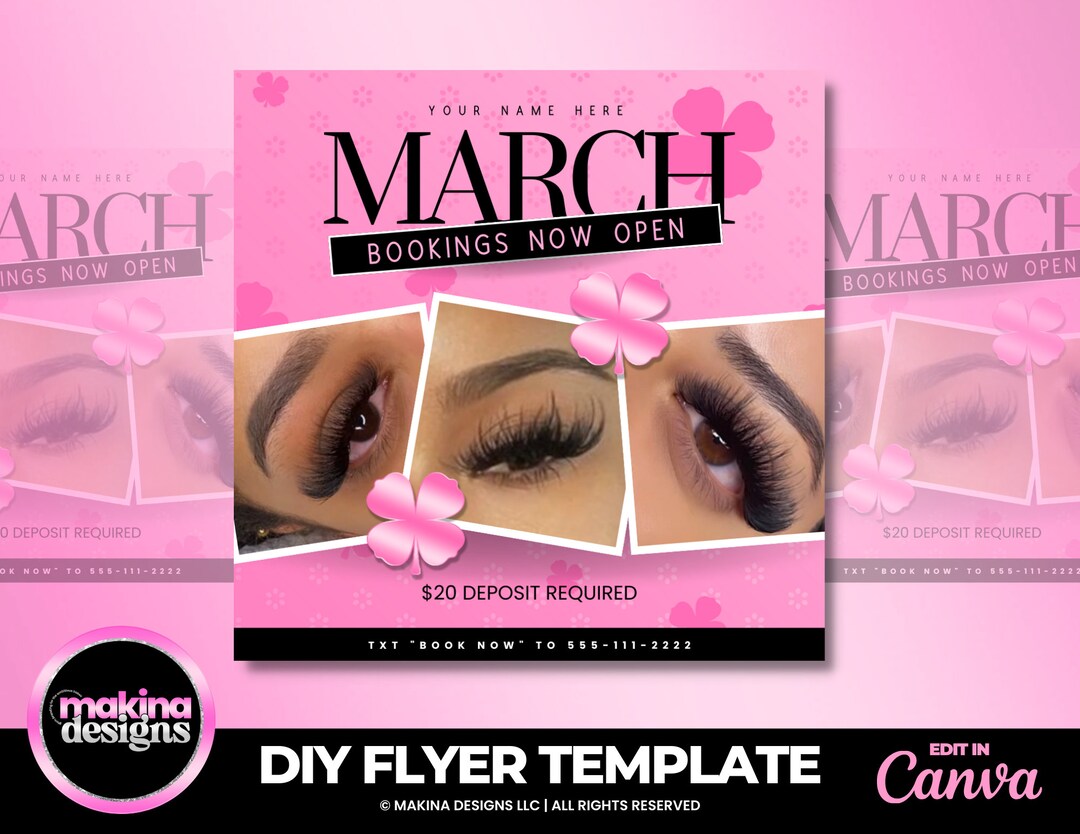 March Bookings Flyer Template, Full Set Nails, Lash Extensions, Wigs ...