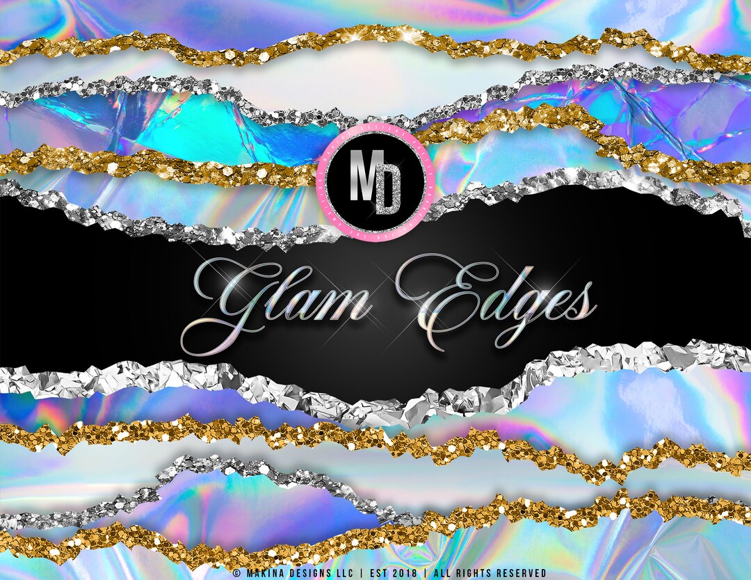 GLAM EDGES, Ripped Edges, Holographic, Glam Digital Borders, Glitter ...