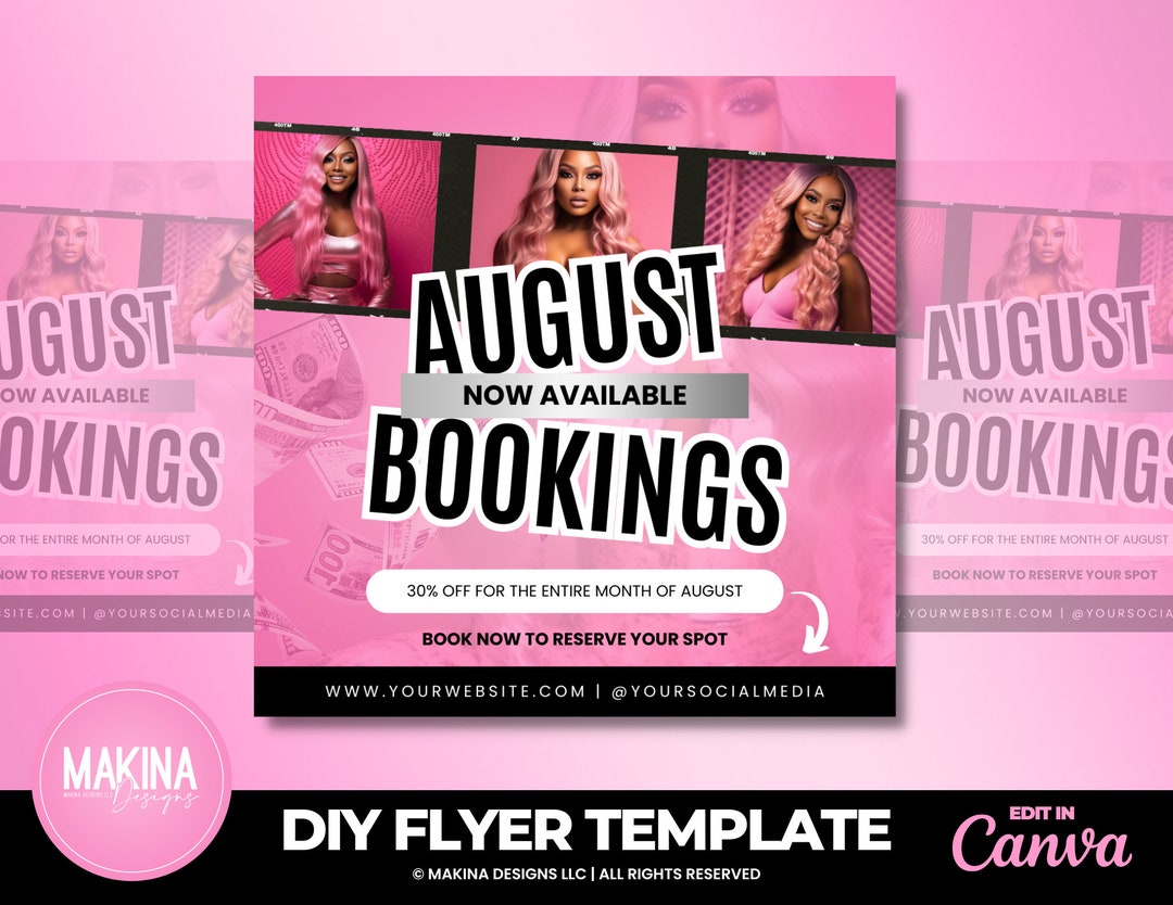 August Bookings Flyer Template, Editable Booking Flyer Template, DIY ...