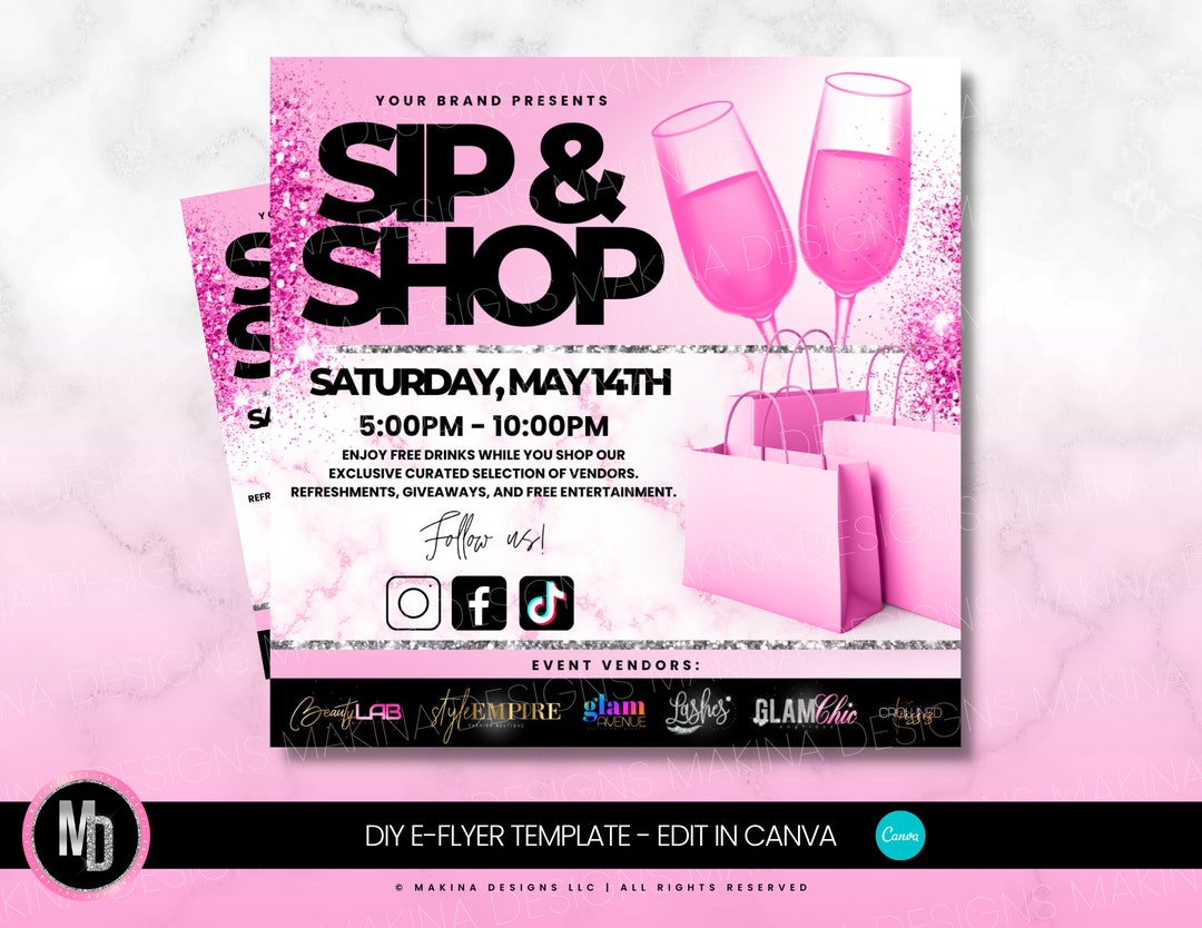 SIP AND SHOP E-flyer Template, Edit on Canva, Sip and Shop Flyer, Diy ...