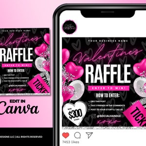Valentines Day Raffle Giveaway Flyer, Valentines Day Raffle, Valentines ...