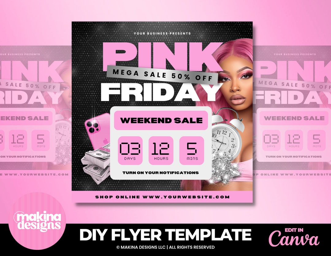 Editable Pink Friday Sale Flyer, Black Friday Bookings, Black Friday ...