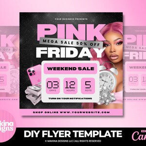 Editable Pink Friday Sale Flyer, Black Friday Bookings, Black Friday ...