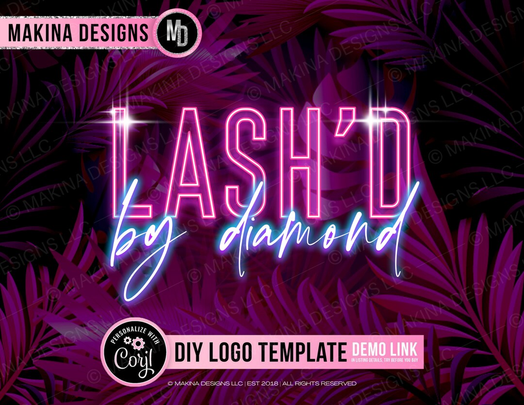 DIY NEON LOGO, Neon Foliage Logo, Lash Logo Design, Logo, Eyelash, Logo ...