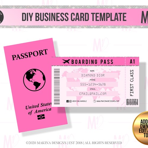 DIY BUSINESS CARD Passport Boarding Pass Business Card - Etsy