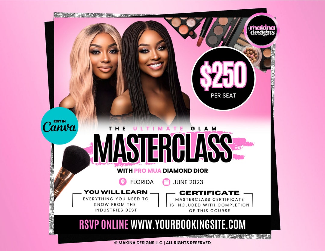 Makeup Masterclass Flyer Template Editable Booking Flyer Template Diy