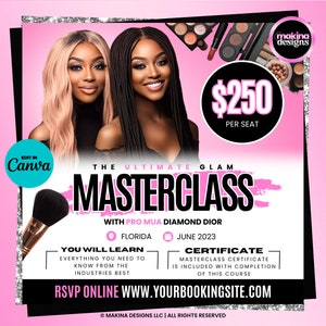 Makeup Masterclass Flyer Template, Editable Booking Flyer Template, DIY ...