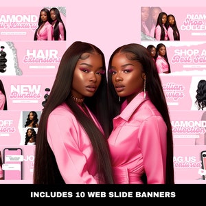 10 Hair Web Banners Set, Diy Web Slide Banners, Canva Templates, Hair ...