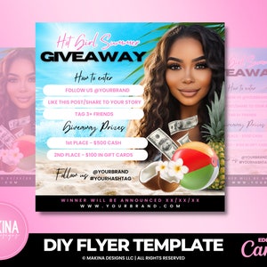 Summer Giveaway Flyer Template, Canva Template, Giveaway Raffle Social ...
