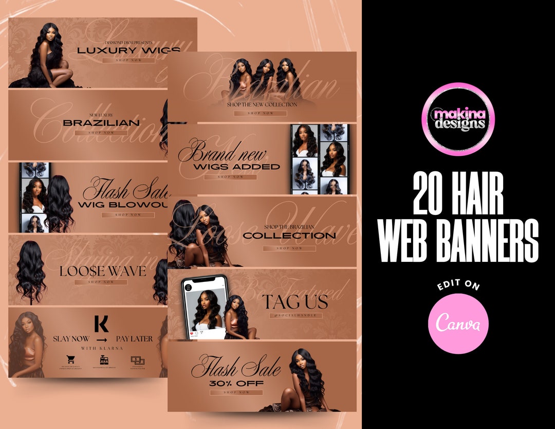 20 Wig Web Banners Set, Diy Web Slide Banners, Canva Templates, Hair ...