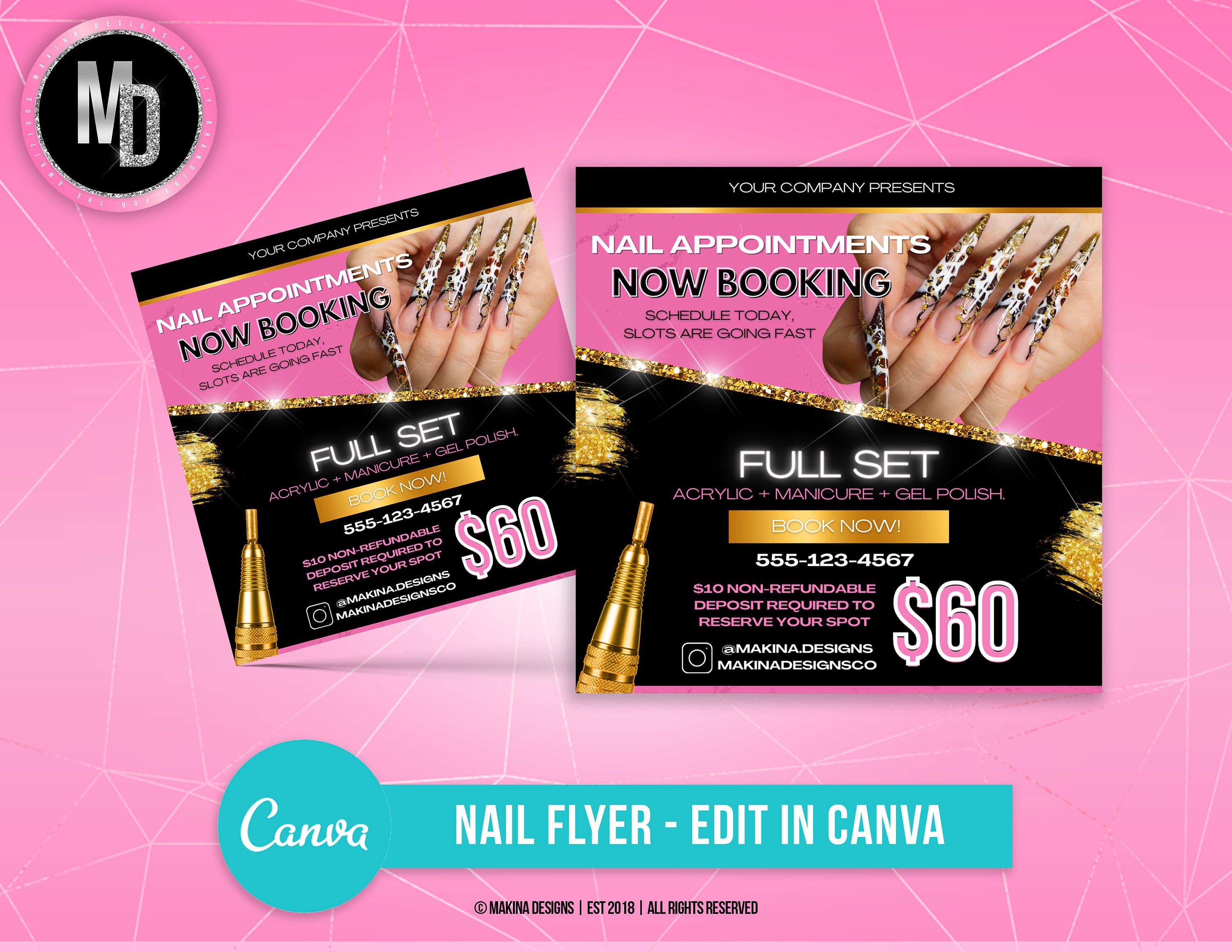 editable canva black template,Editable Nail course template DIY social ...