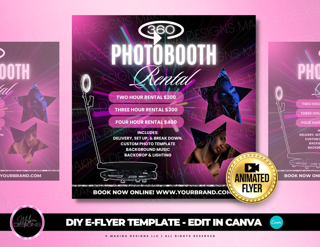 PHOTOBOOTH RENTAL E-FLYER, Canva Template, 360 Photo Booth, Photo Booth ...