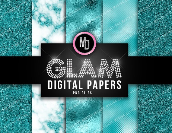 GLAM DIGITAL PAPER Glam Textures Glitter Textures Teal | Etsy