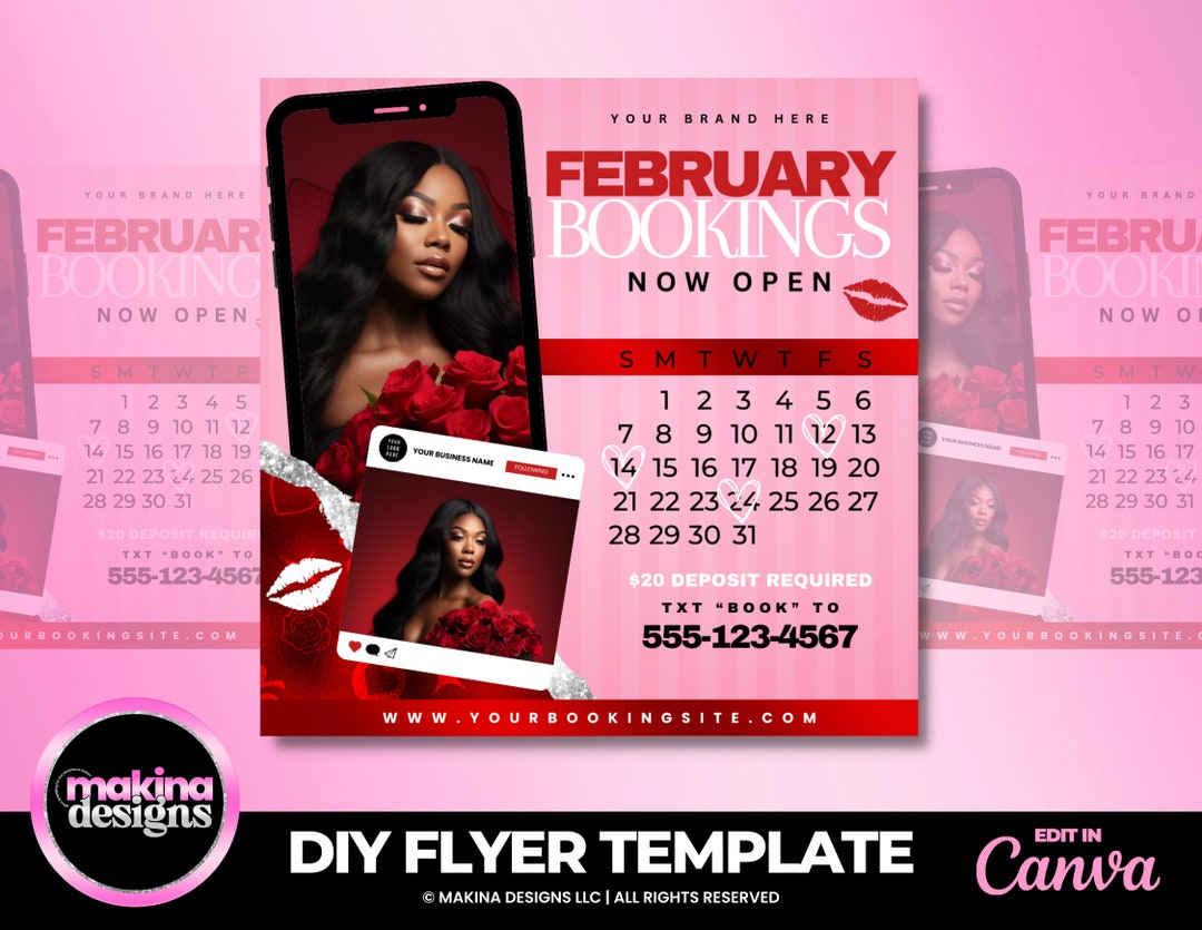 Valentines February Flyer Template, Editable Booking Flyer Template ...