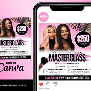 Makeup Masterclass Flyer Template, Editable Booking Flyer Template, DIY ...