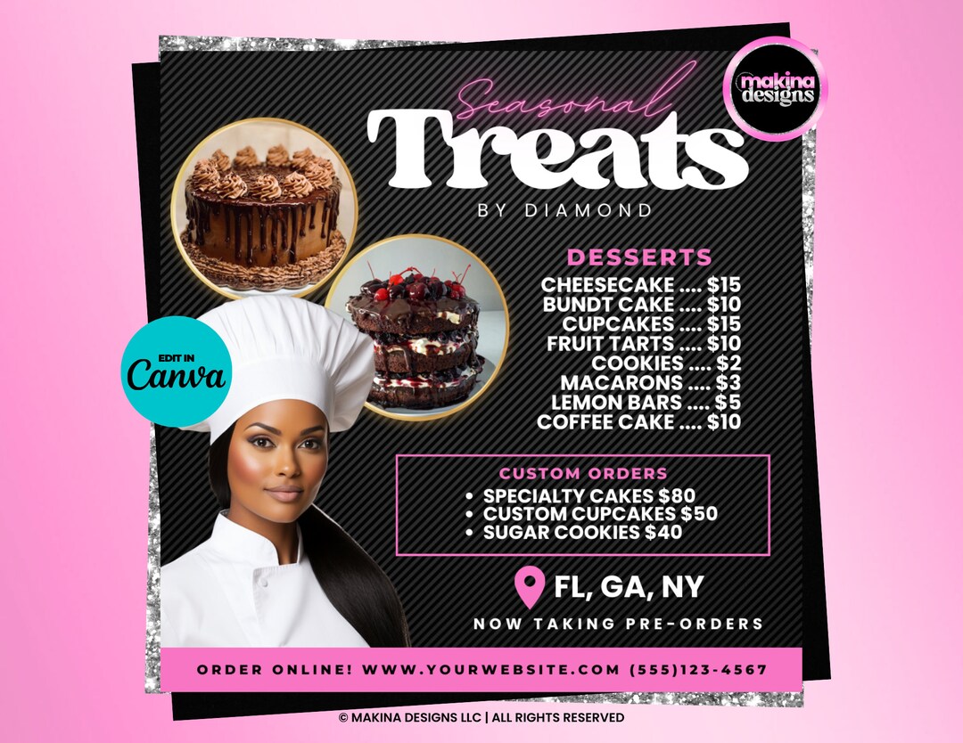 Baking Desserts Treats Template, Editable Canva Flyer, Bakery Flyer ...