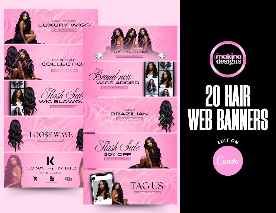 20 Wig Web Banners Set, Diy Web Slide Banners, Canva Templates, Hair ...