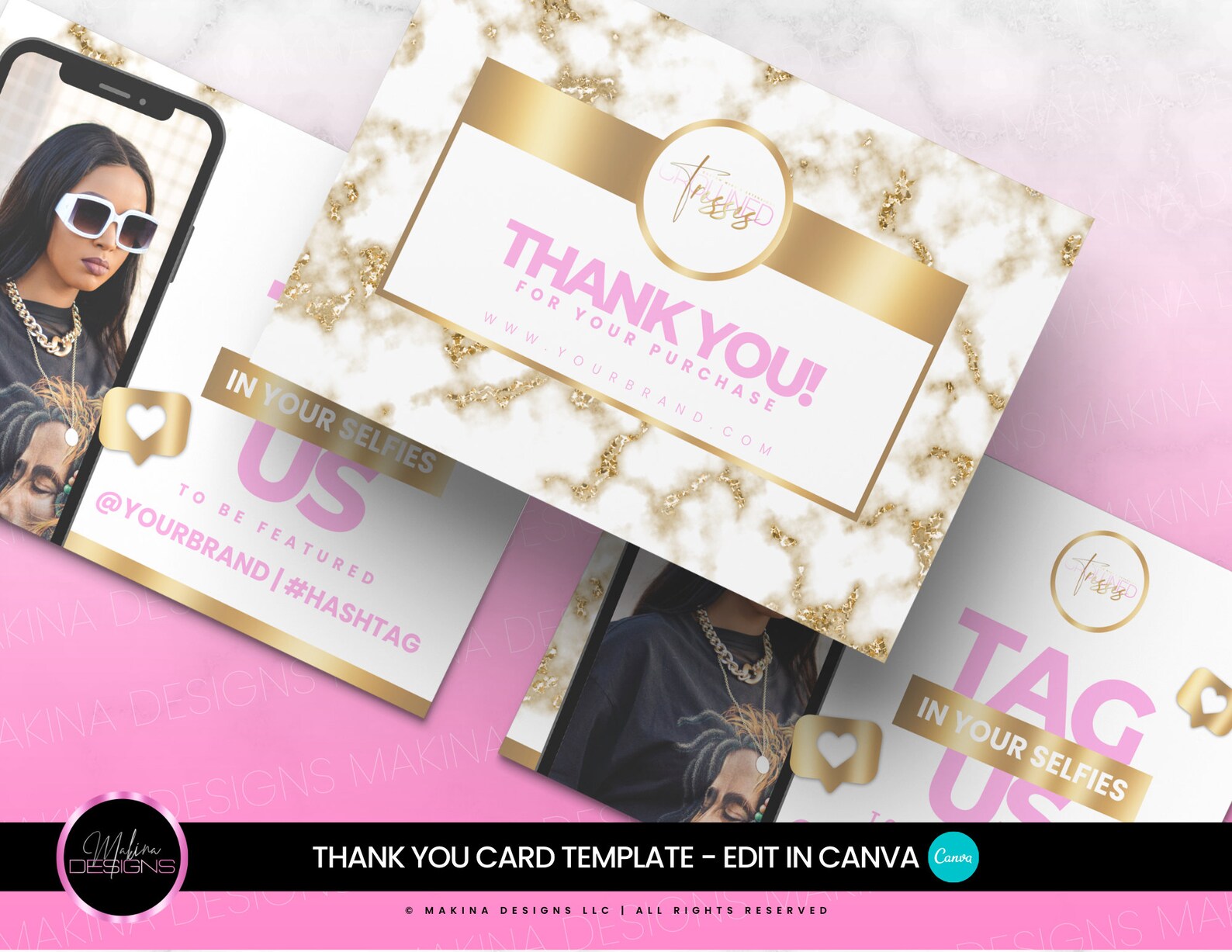 THANK YOU CARD Template Edit in Canva Thank You Card Gold - Etsy