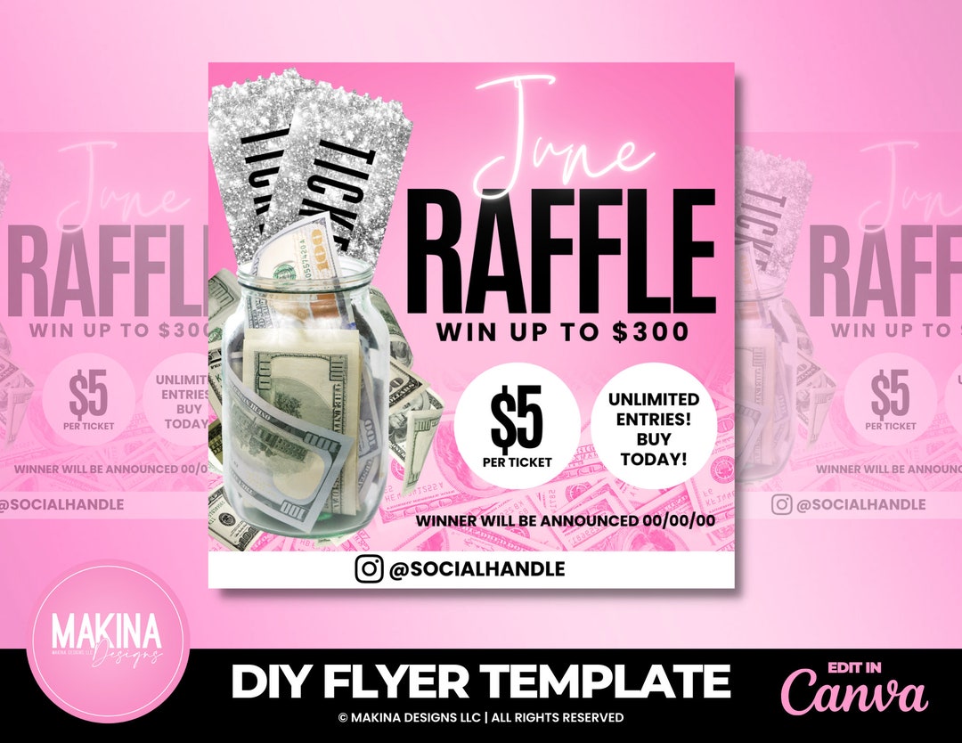 Raffle Giveaway Flyer Template, Canva Template, Giveaway Raffle Social ...