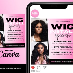 Wig Install Specials Template, Editable Booking Flyer Template, DIY ...