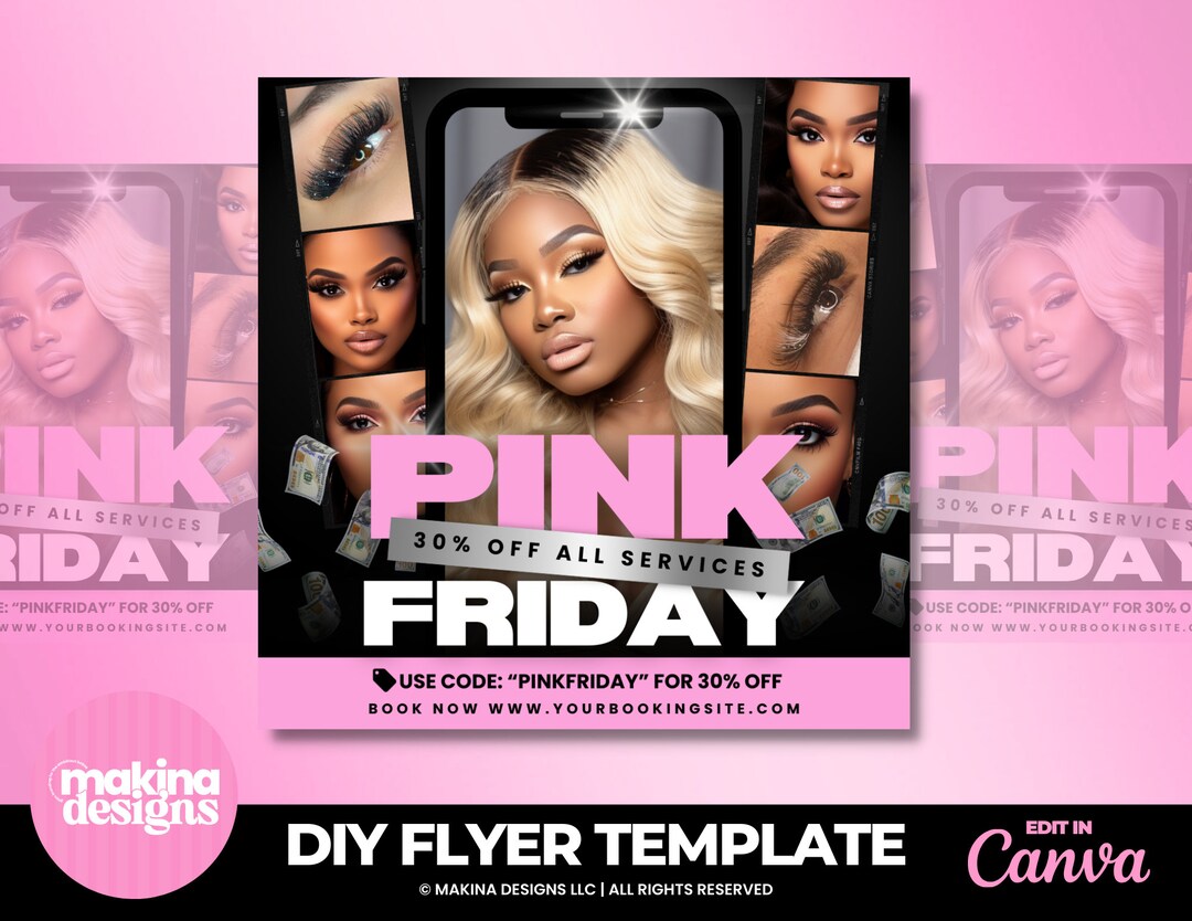 Editable Pink Friday Bookings, Black Friday Sale Flyer, Black Friday ...